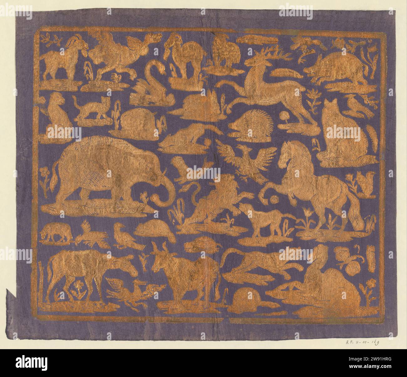 Animal leaf, Anonymous, 1750 - 1800 brocade paper Sheet with animals ...