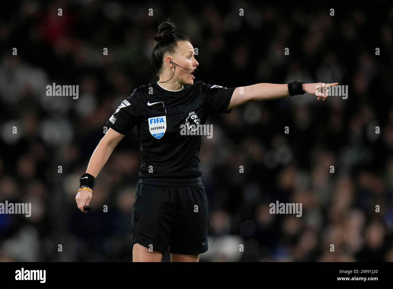 Referee Rebecca Welch gestures during the English Premier League soccer ...
