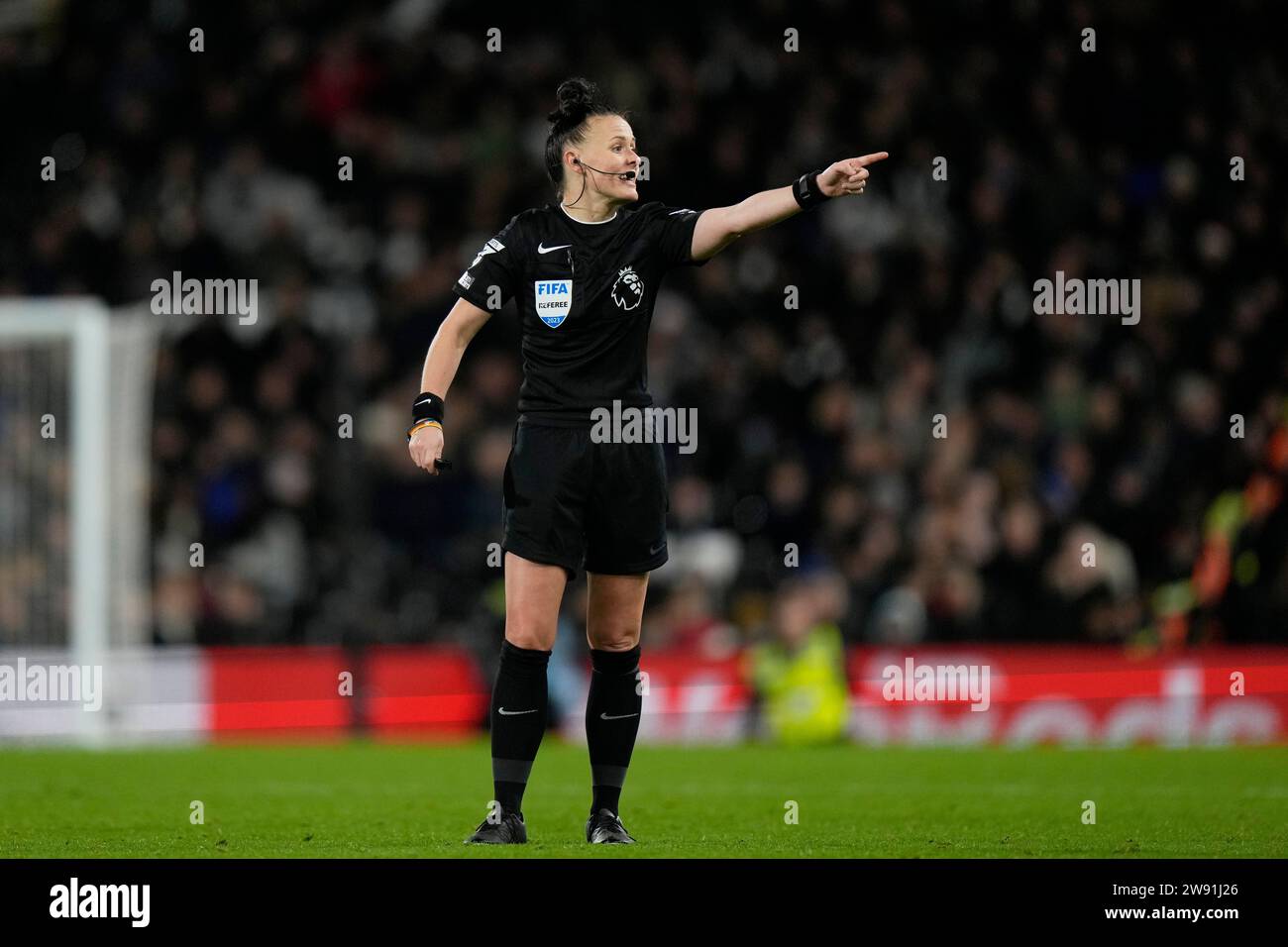 Referee Rebecca Welch gestures during the English Premier League soccer ...