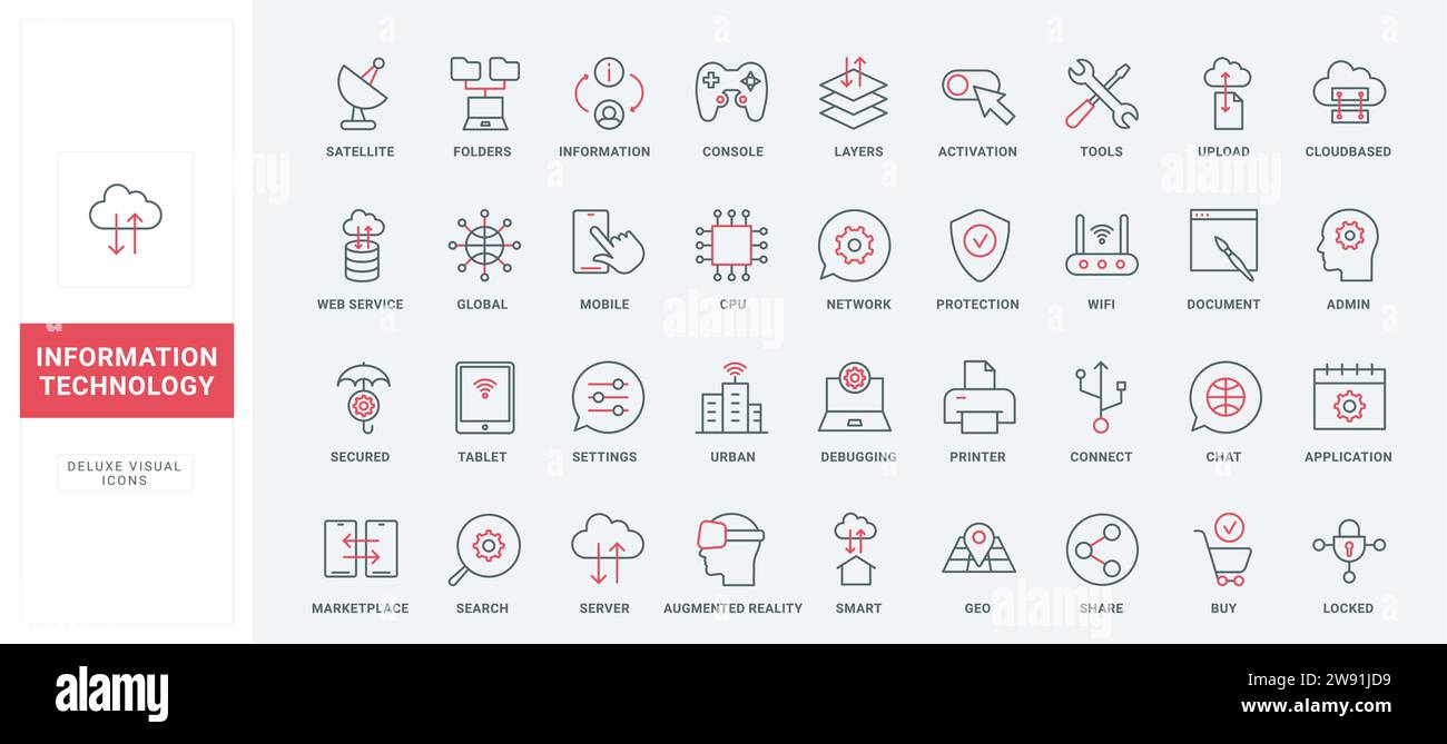 Data technology thin black and red line icons set vector illustration ...