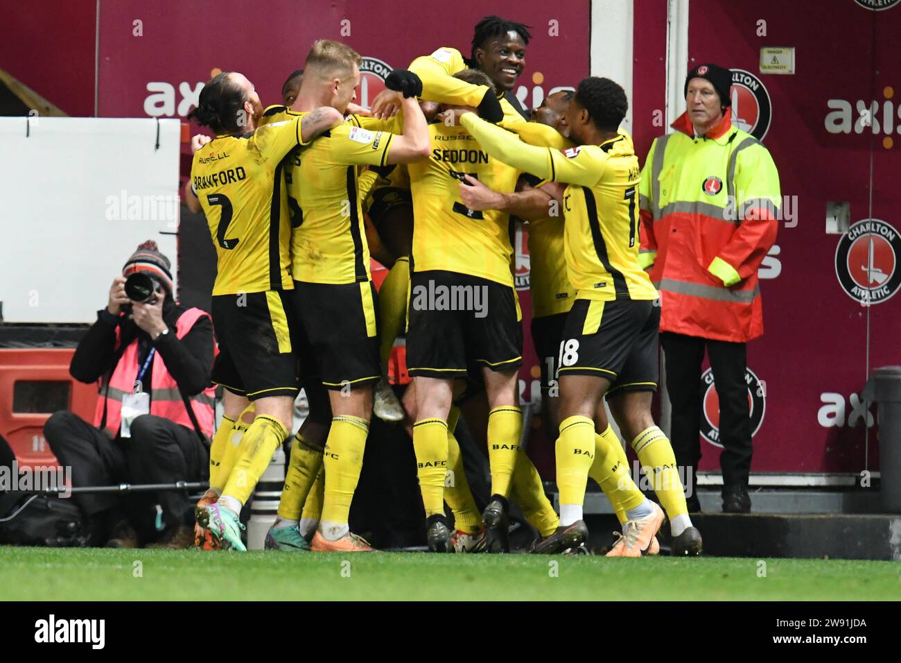 London, England. 23rd Dec 2023. Burton Albion players celebrate after ... London, England. 23rd Dec 2023. Burton Albion players celebrate after ...