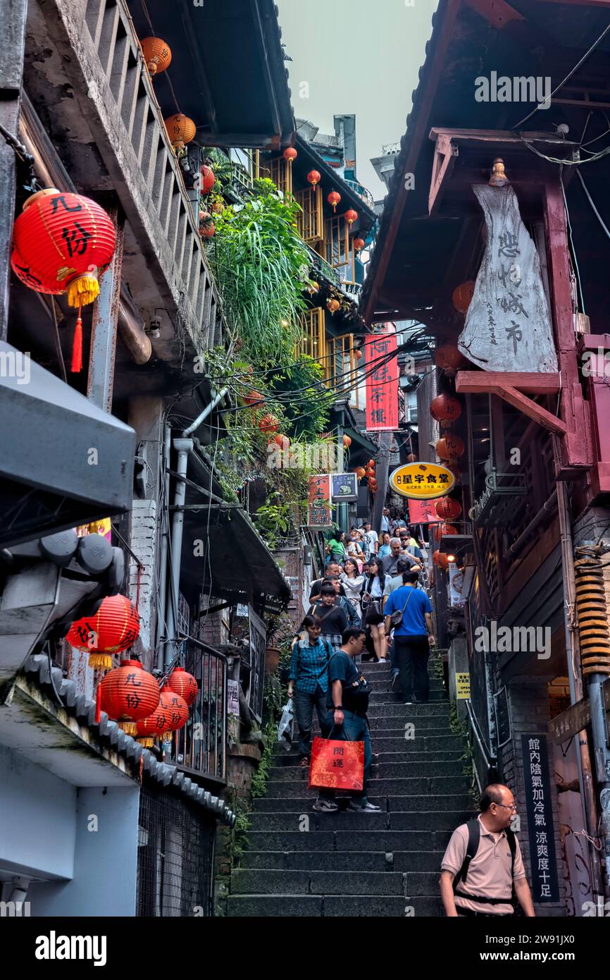 Tourists enjoying Jiufen Old Street, Ruifang, Taipei, Taiwan Stock ...