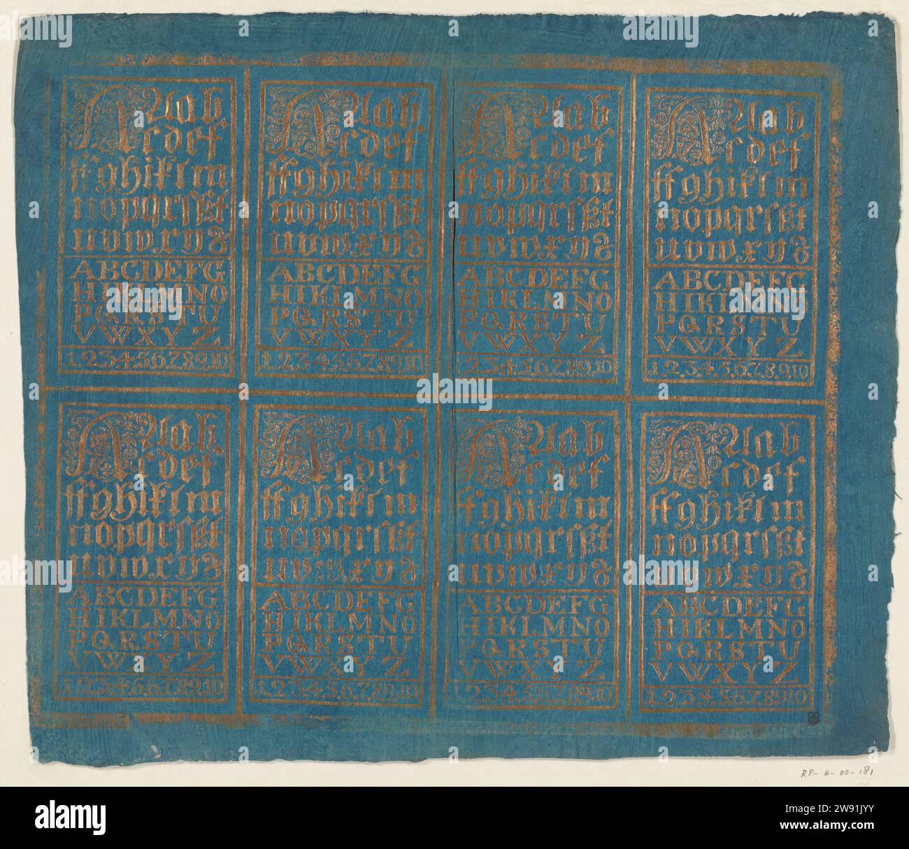 Leaf with two rows of four table with alphabet and figures, Paul ...