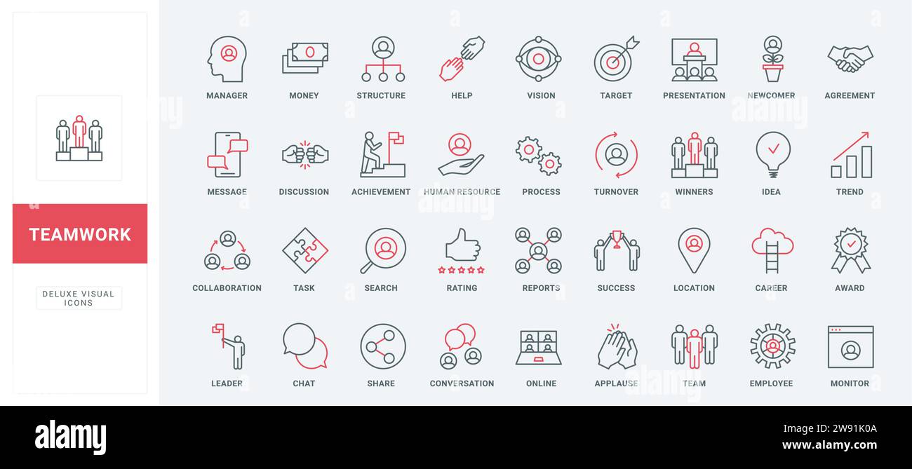 Teamwork, human resource and company structure thin black and red line ...