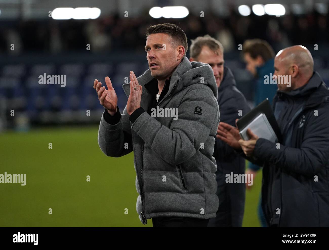 Luton Town manager Rob Edwards applauds the fans after the Premier ...