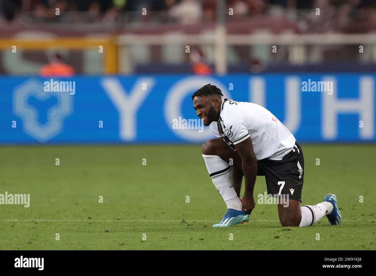 Turin, Italy. 23rd Dec, 2023. Isaac Success of Udinese Calcio reacts as ...