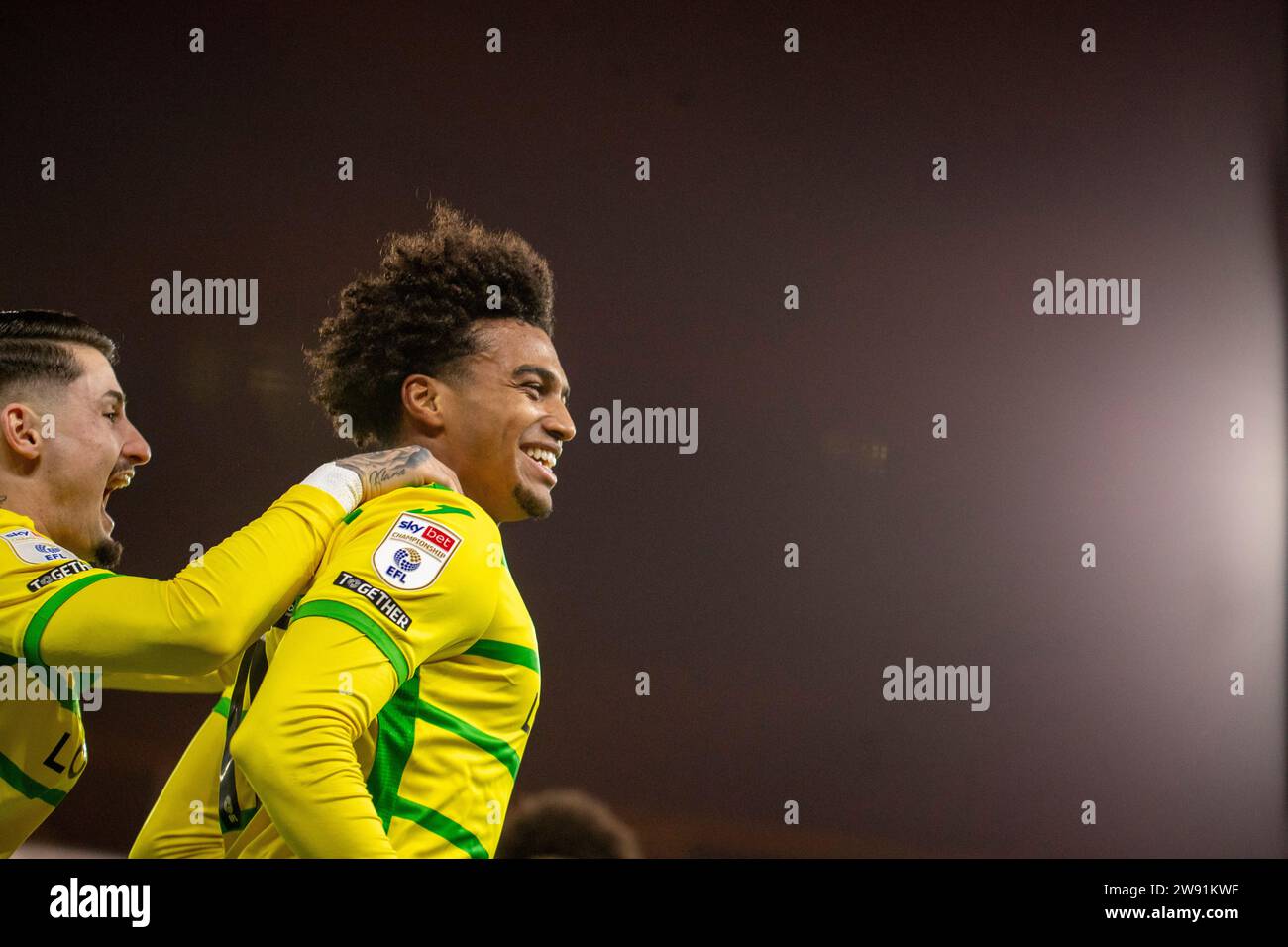 Norwich, UK. 23rd Dec 2023. Norwich City Sam McCallum celebrates with ...