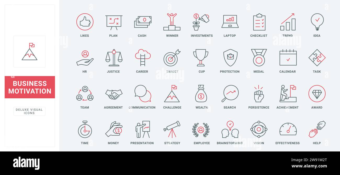 Business motivation, strategy of employment line icons set. Company ...