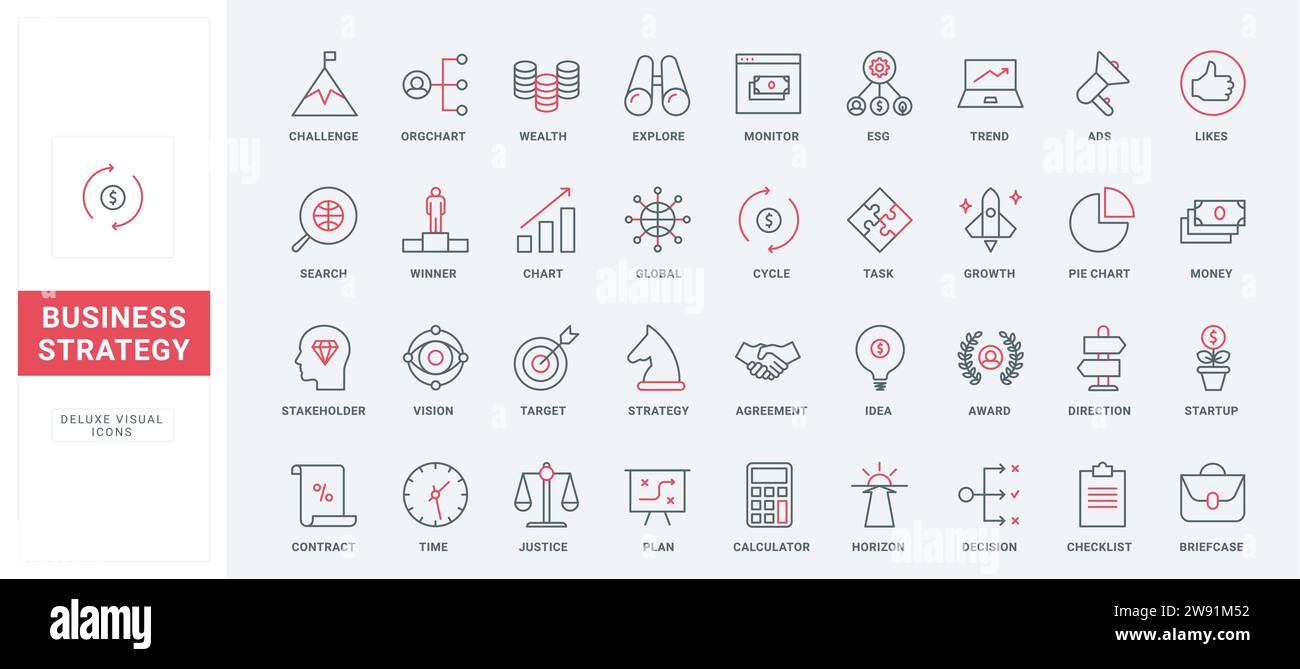 Business growth strategy, ideas for company success thin black and red ...