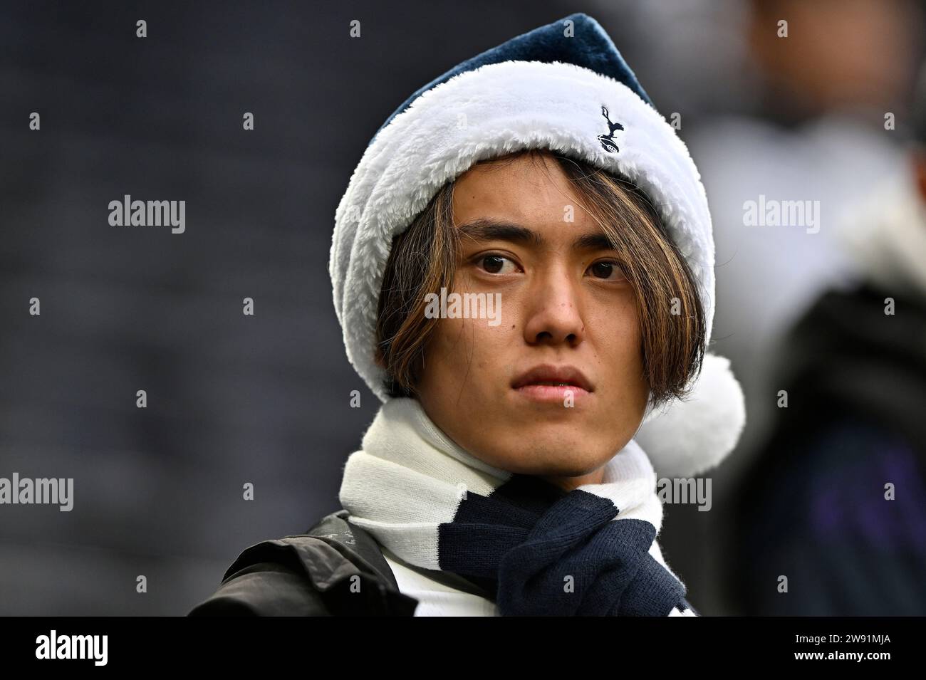 London, UK. 23rd Dec, 2023. A Spurs fan with a Santa hat during the ...