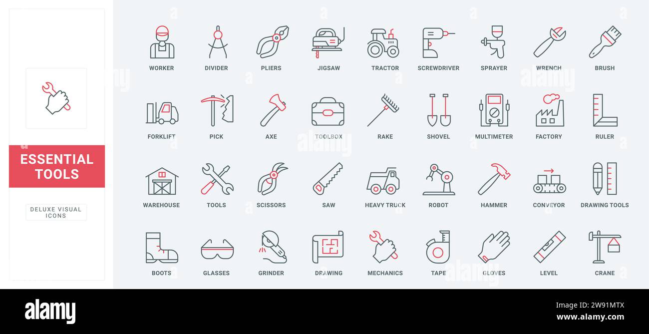 Construction tools and gears, repair service line icons set. Symbols of ...