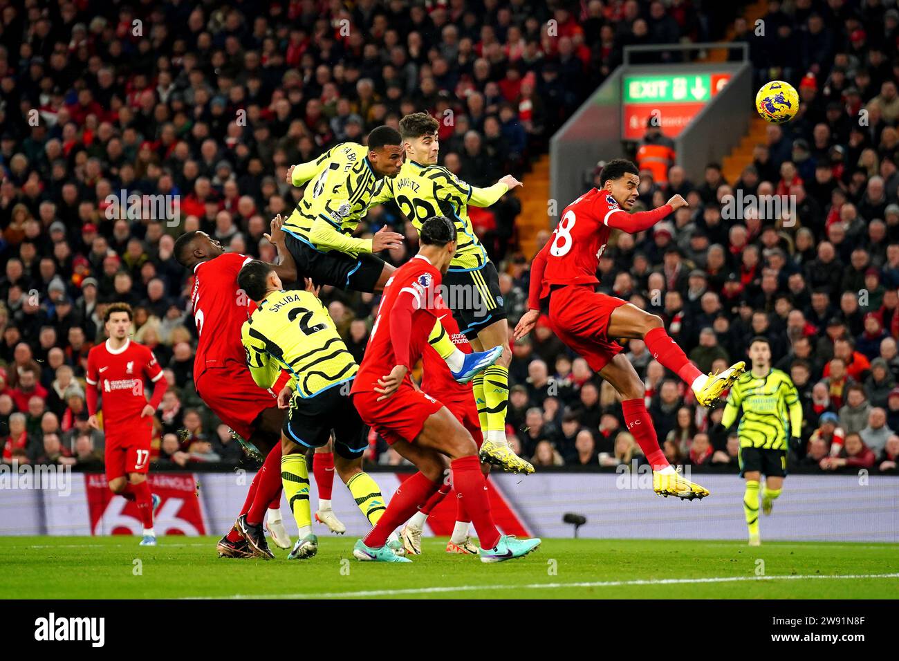 Arsenal's Gabriel scores their side's first goal of the game during the ...