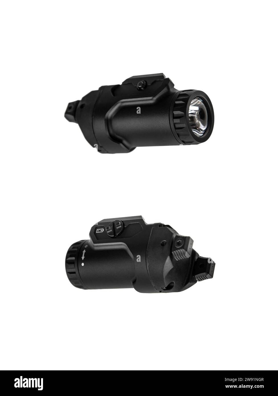 Modern LED flashlight with weapon mount. Underbarrel tactical ...