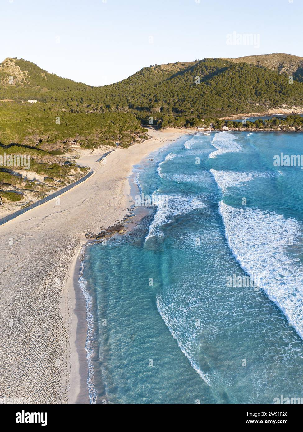 Cala Agulla beach in Majorca aerial view. Balearic Islands ...