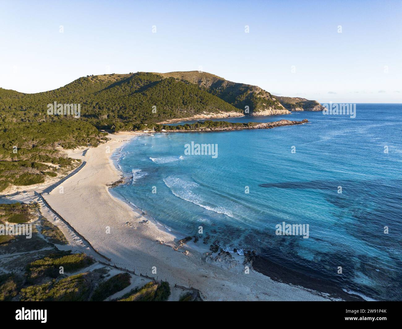 Cala Agulla beach in Majorca aerial view. Balearic Islands ...