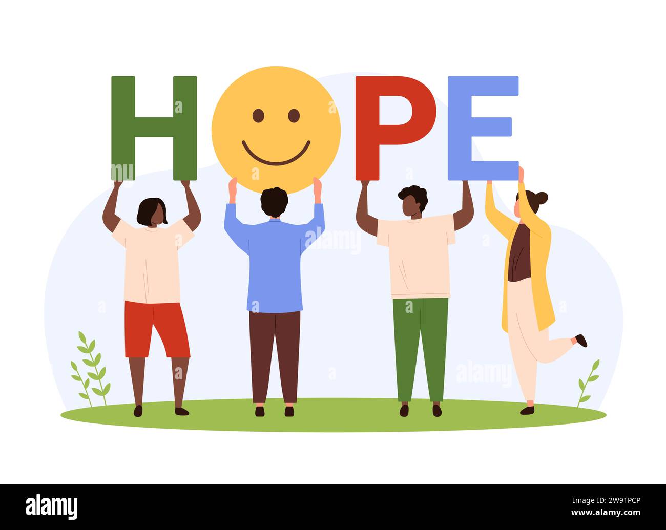 Charity, hope for better future vector illustration. Cartoon tiny ...