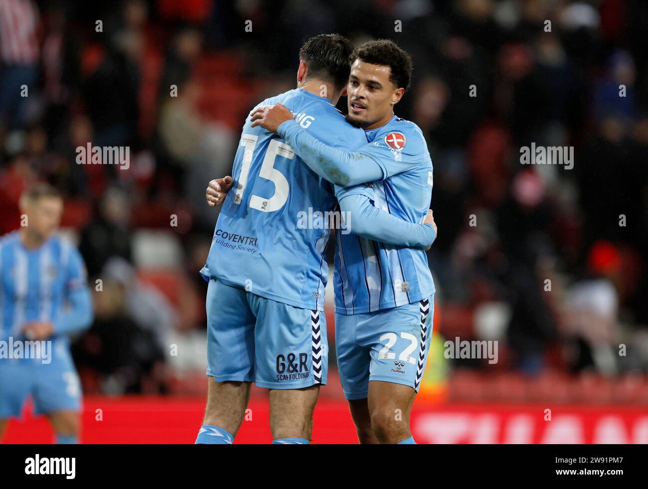 Coventry City's Liam Kitching (left) and Joel Latibeaudiere celebrate ...