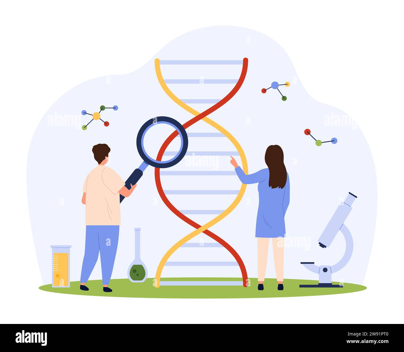 Gene research, DNA and genetic test in laboratory vector illustration ...