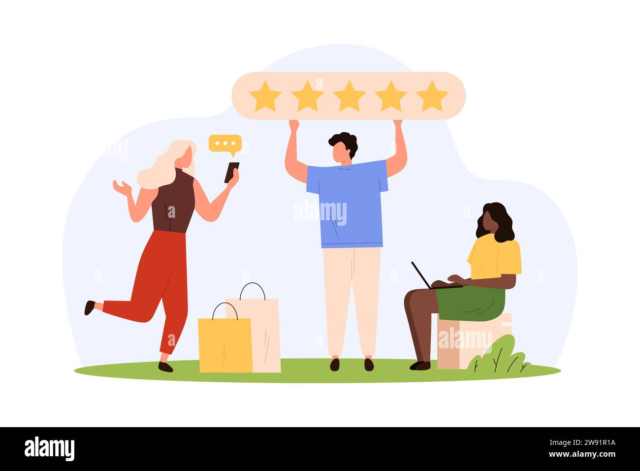 User experience, customers feedback vector illustration. Cartoon tiny ...