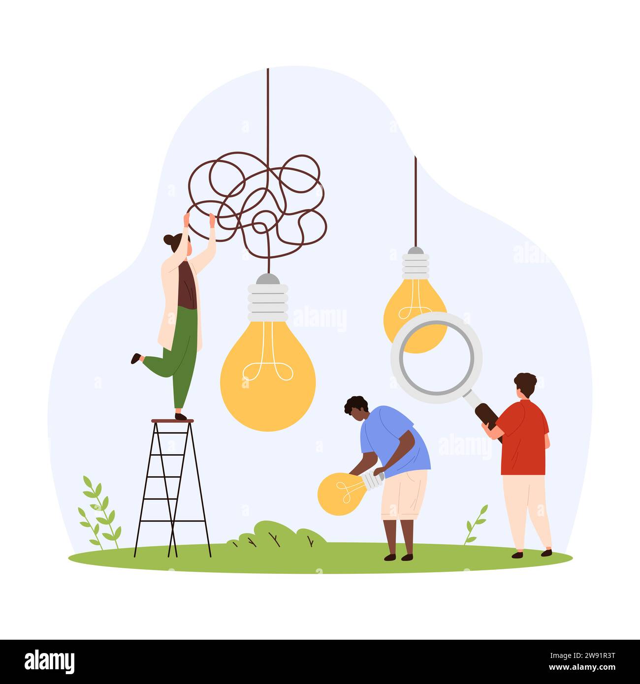 Digital idea research vector illustration. Cartoon tiny people unravel ...