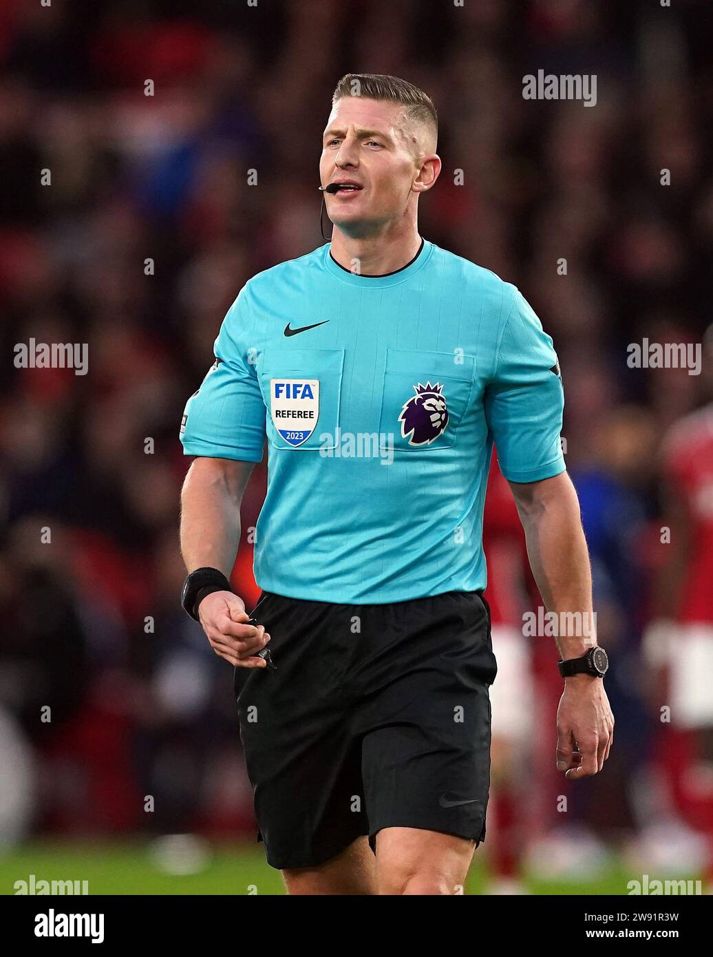 Referee Robert Jones during the Premier League match at the City Ground ...