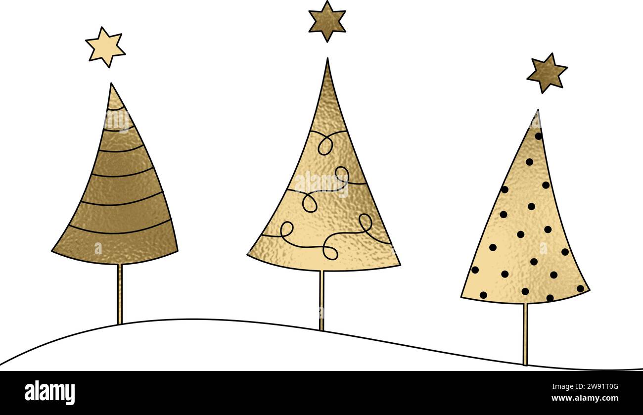 Christmas tree group in gold with black lines and transparent ...