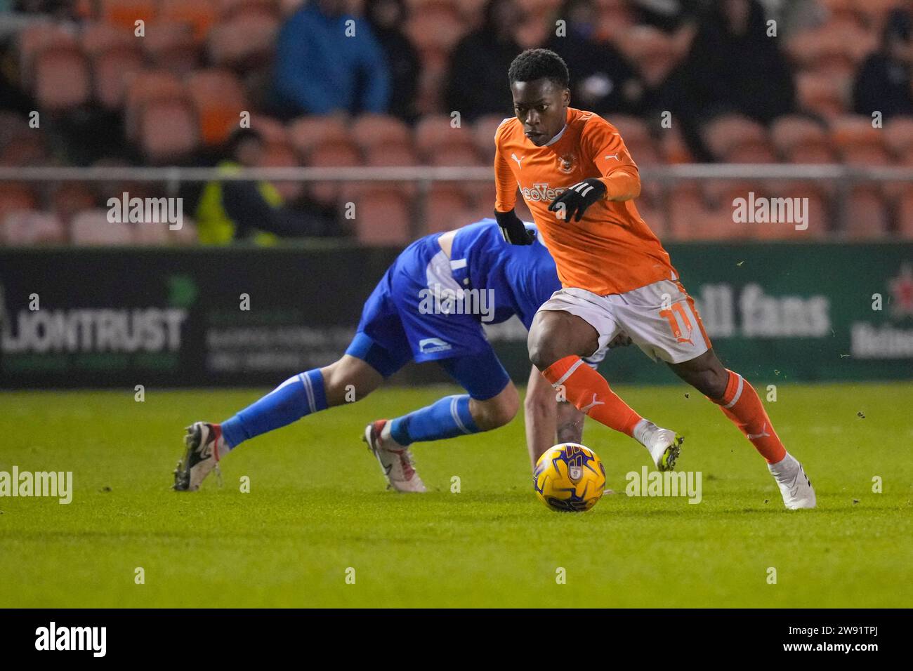 Blackpool, UK. 23rd Dec, 2023. Karamoko Dembele #11 of Blackpool turns ...