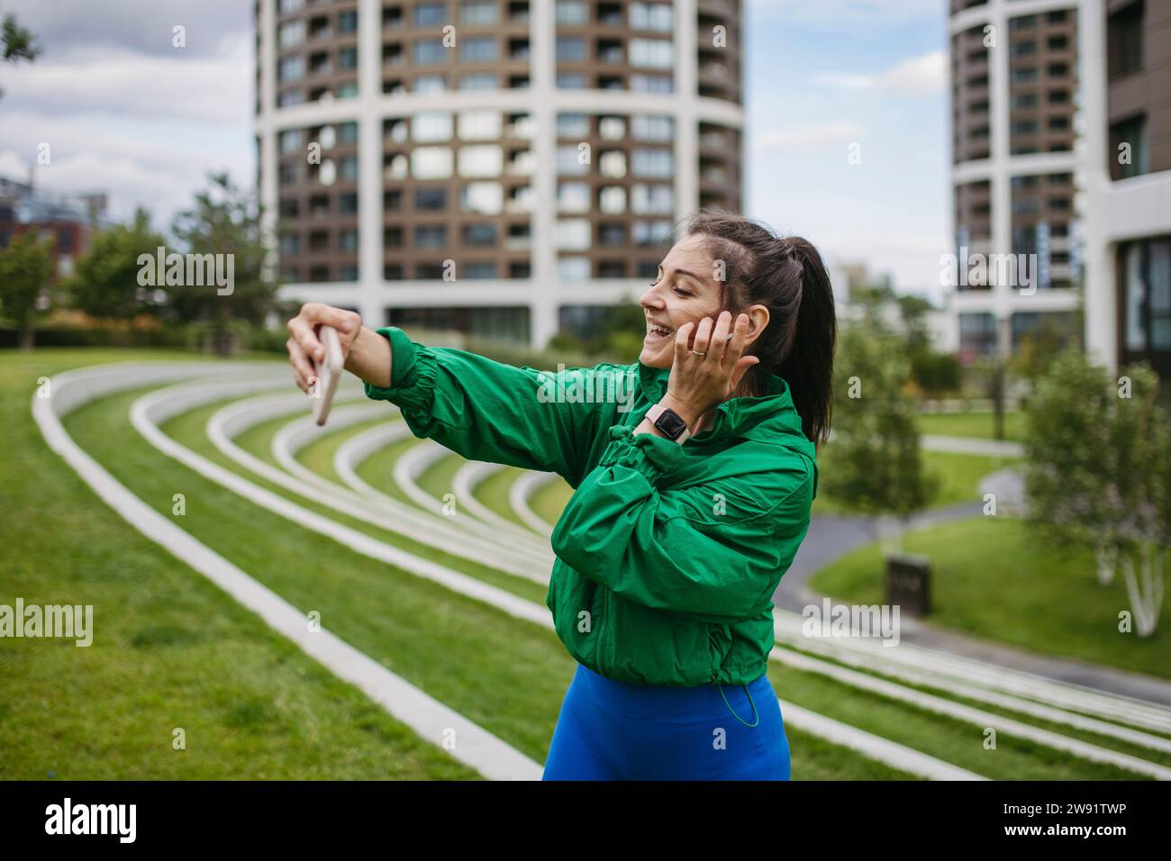 Woman having video call green hi-res stock photography and images - Alamy