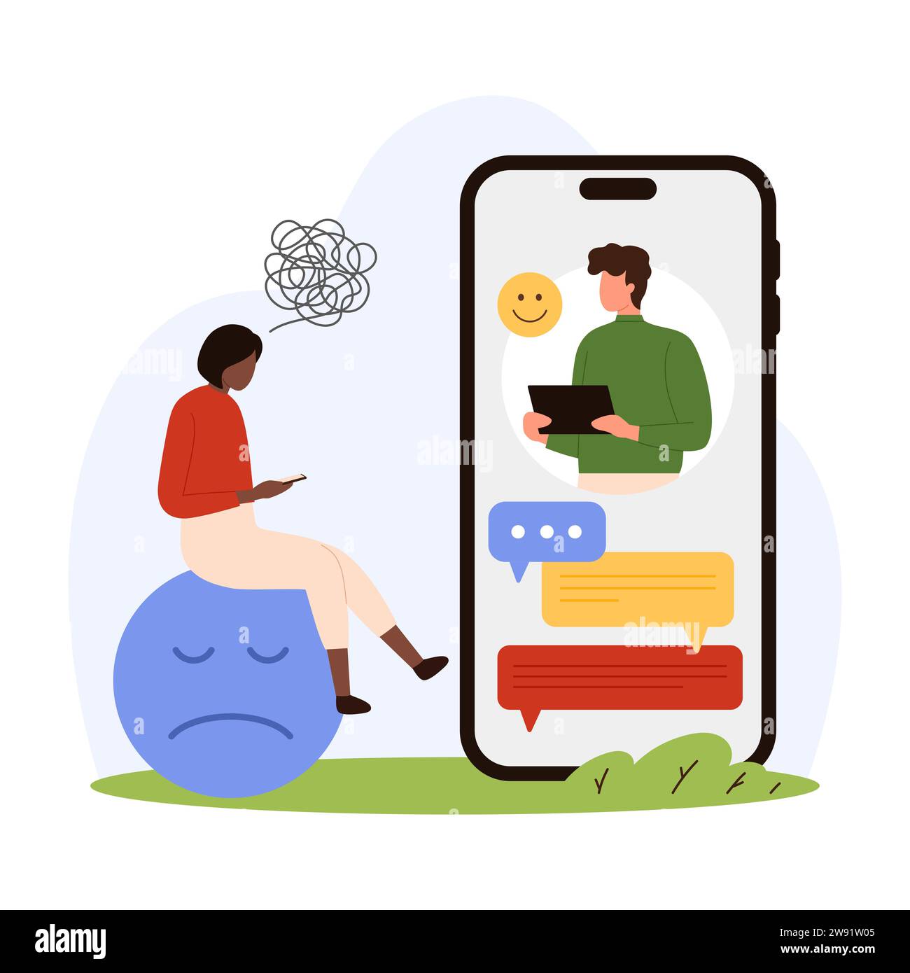 Online therapy with psychologist, helpline app vector illustration ...