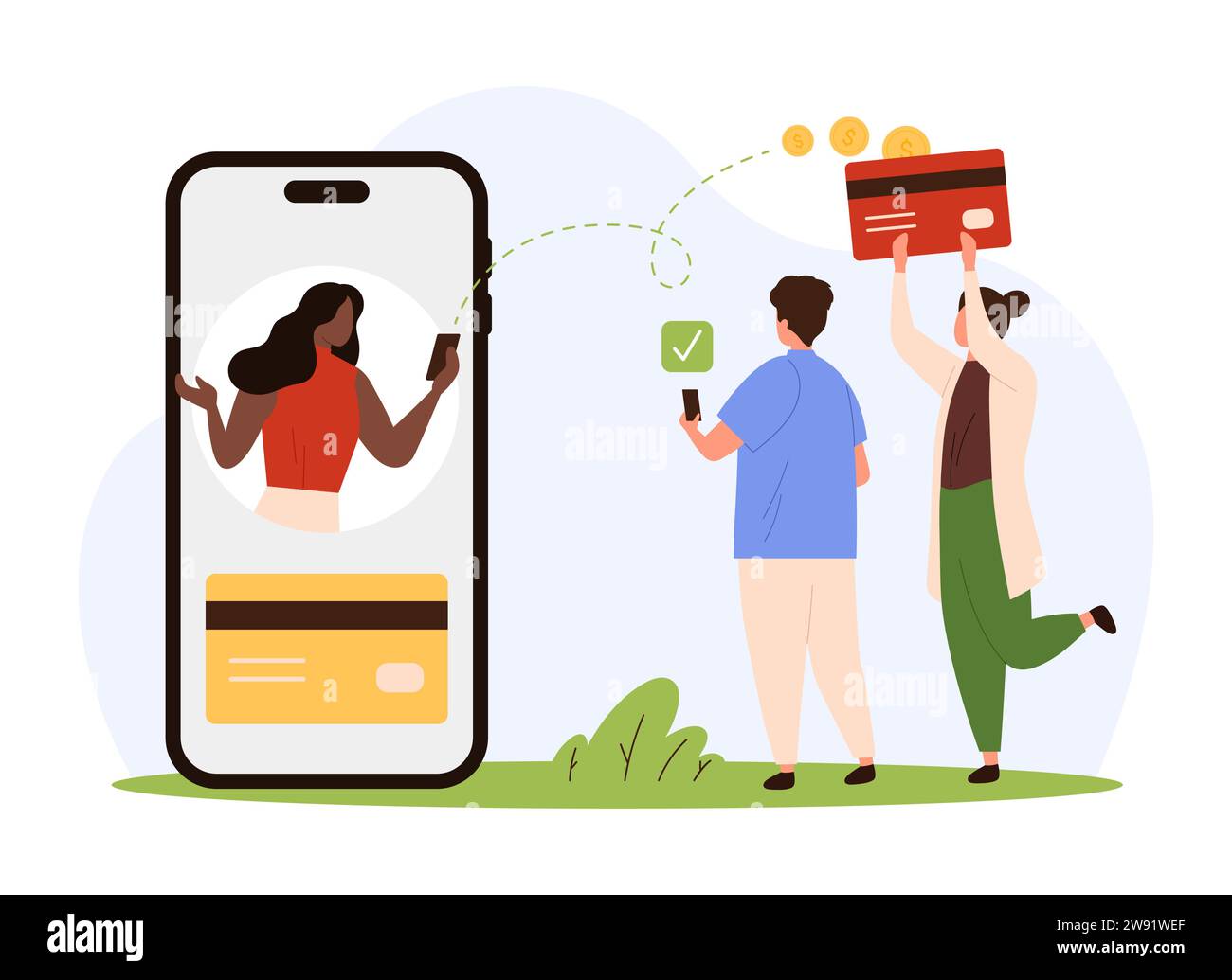 Money transfer through banking mobile app, online payment vector ...