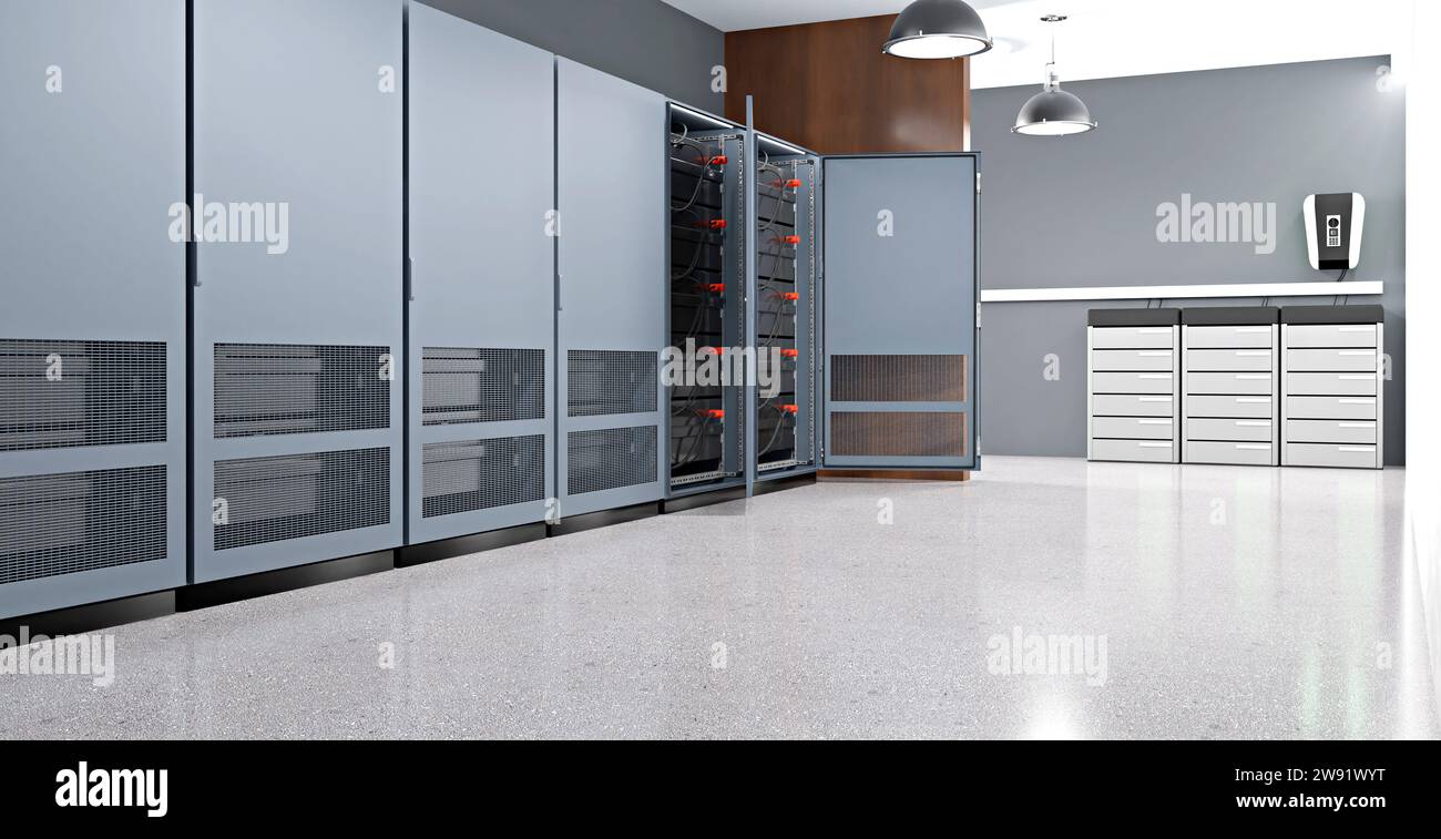 3D render of modern battery storage for small business Stock Photo - Alamy