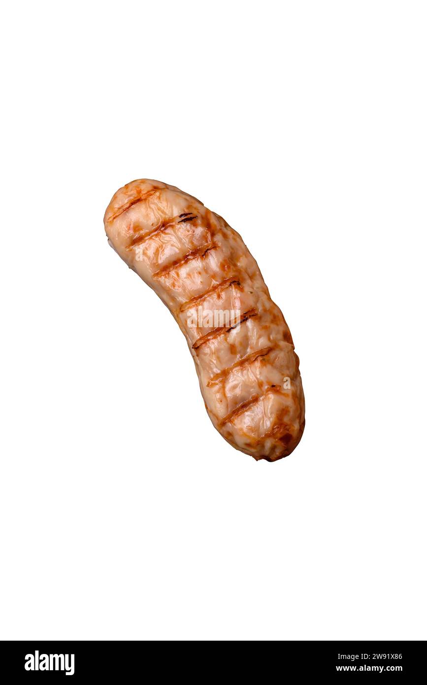 Delicious grilled sausages from chicken or pork meat with salt, spices ...