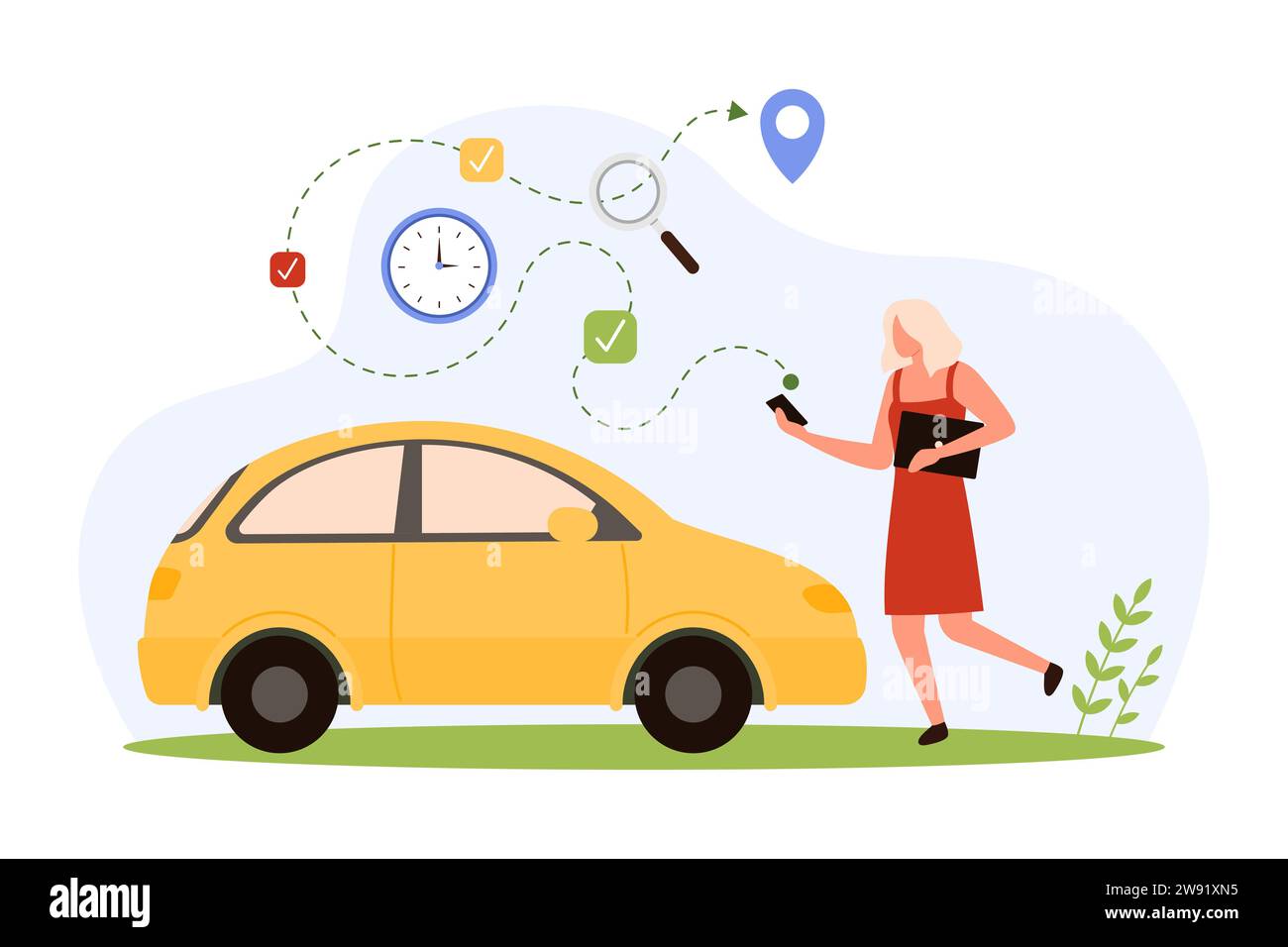 Woman car and road map Cut Out Stock Images & Pictures - Alamy