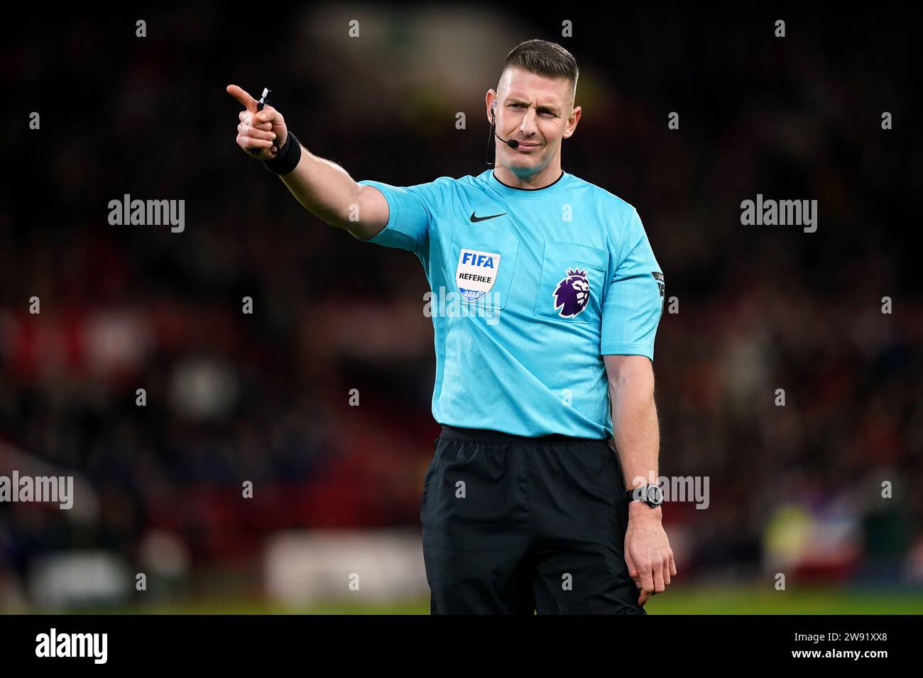 Referee Robert Jones during the Premier League match at the City Ground ...
