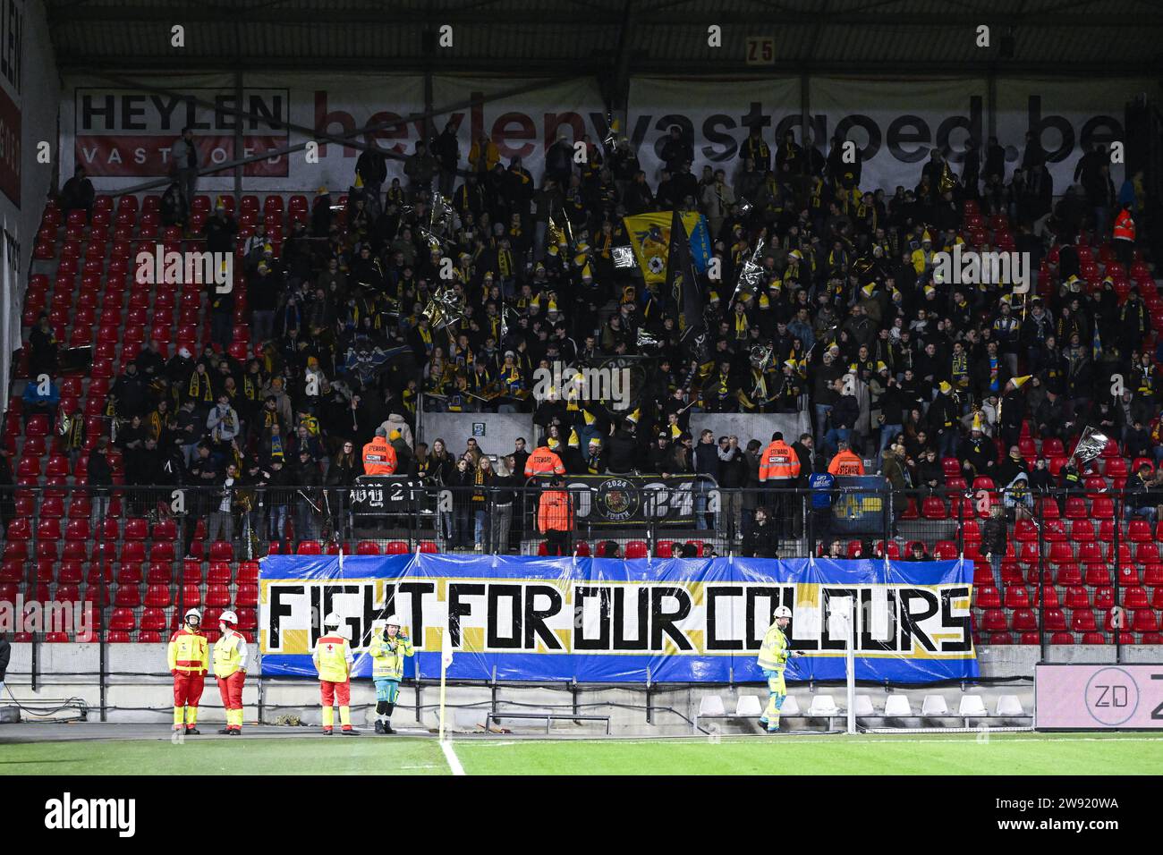 Antwerp, Belgium. 23rd Dec, 2023. Westerlo's supporters pictured before ...