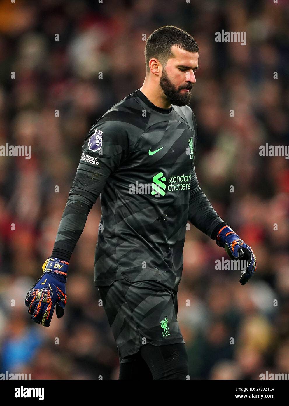 Liverpool goalkeeper Alisson Becker during the Premier League match at ...