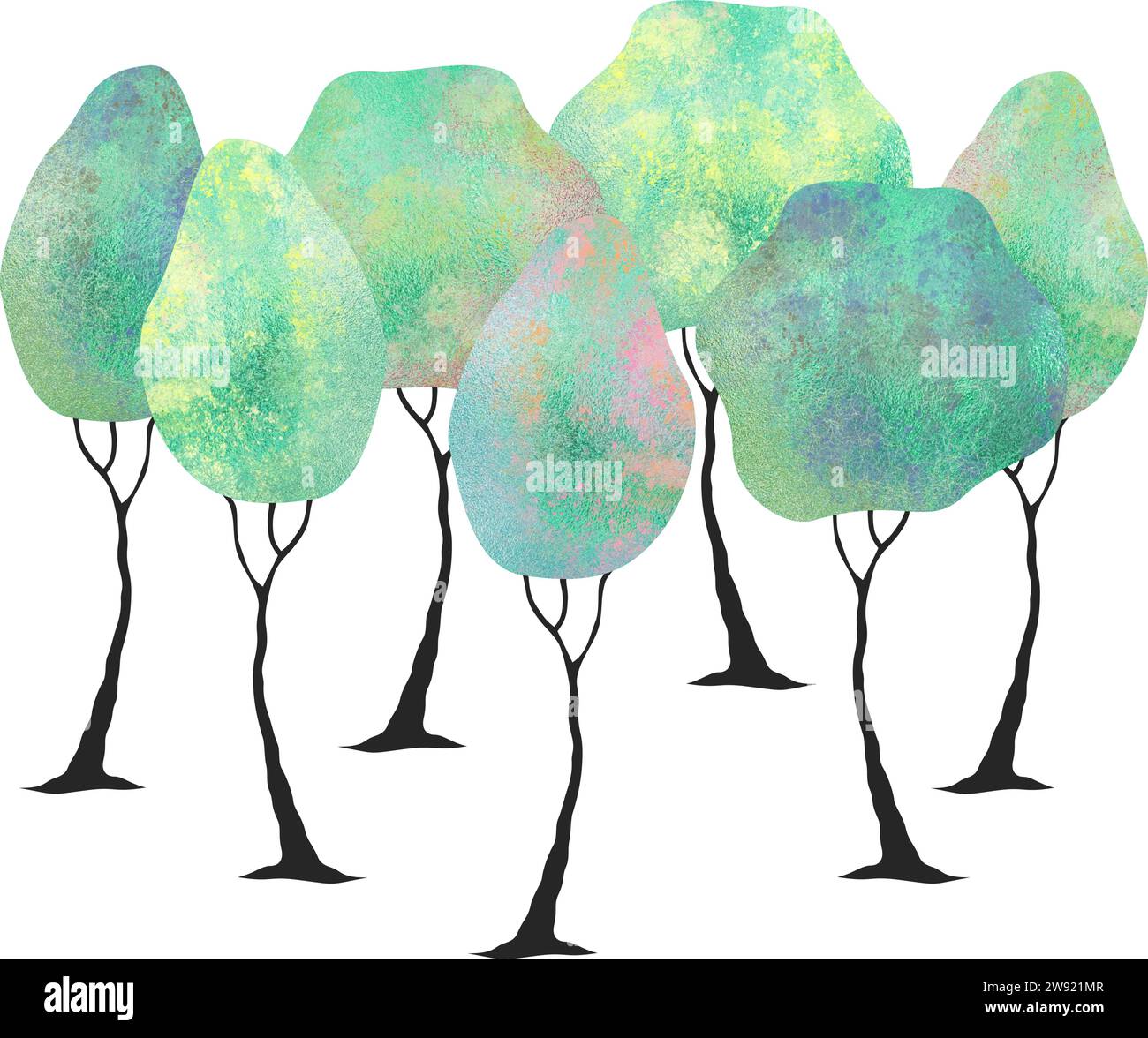 colorful forest, trees with transparent background Stock Vector Image ...