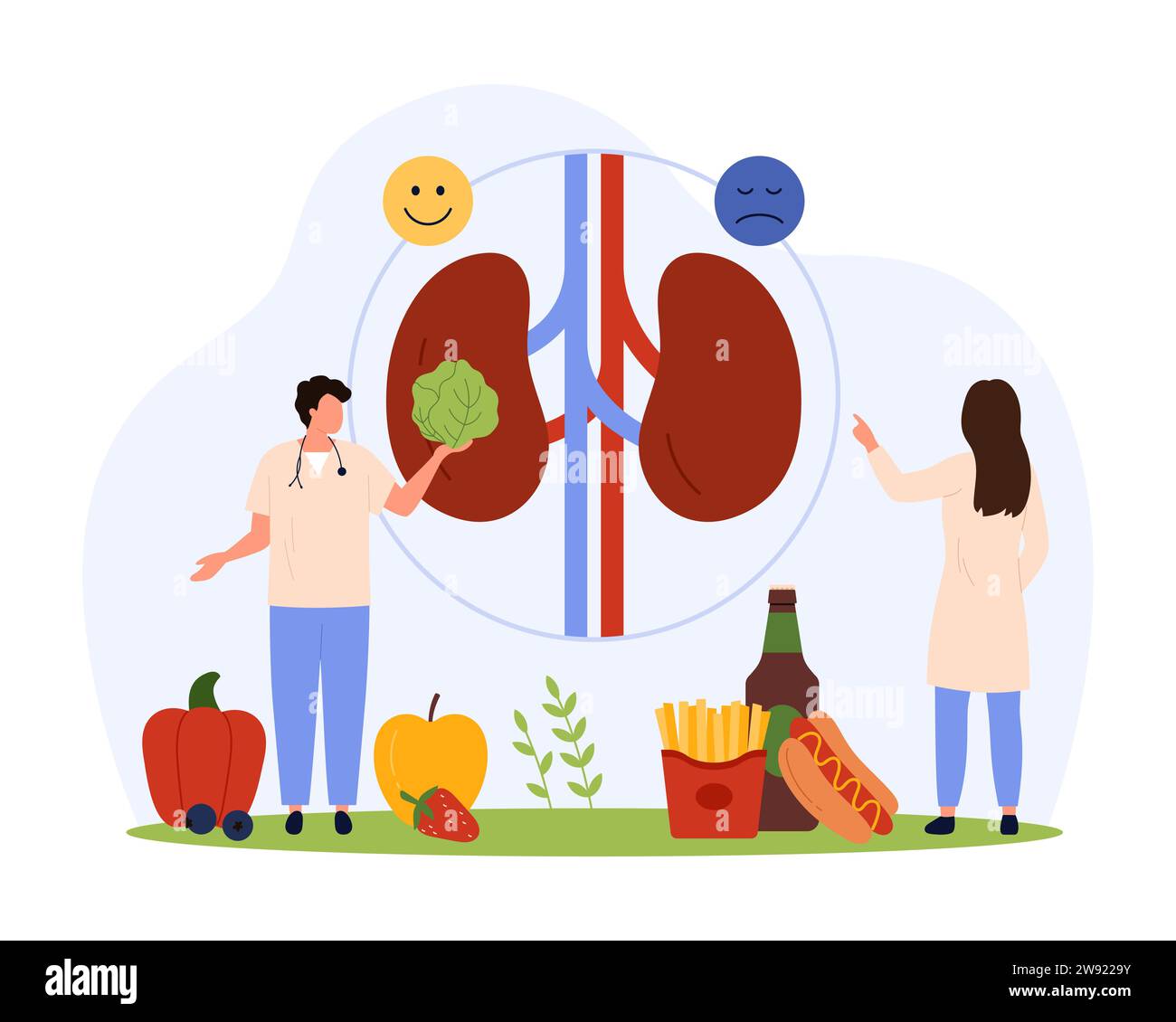 Choosing healthy diet for kidney health. Tiny people choose fresh ...