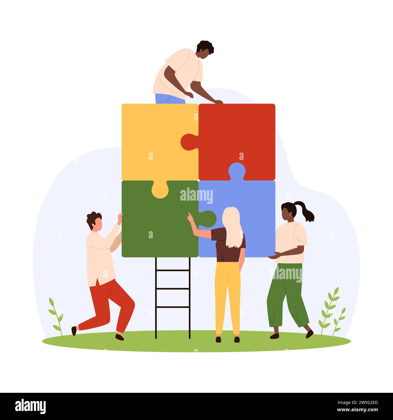 Business people pushing puzzle part Cut Out Stock Images & Pictures - Alamy
