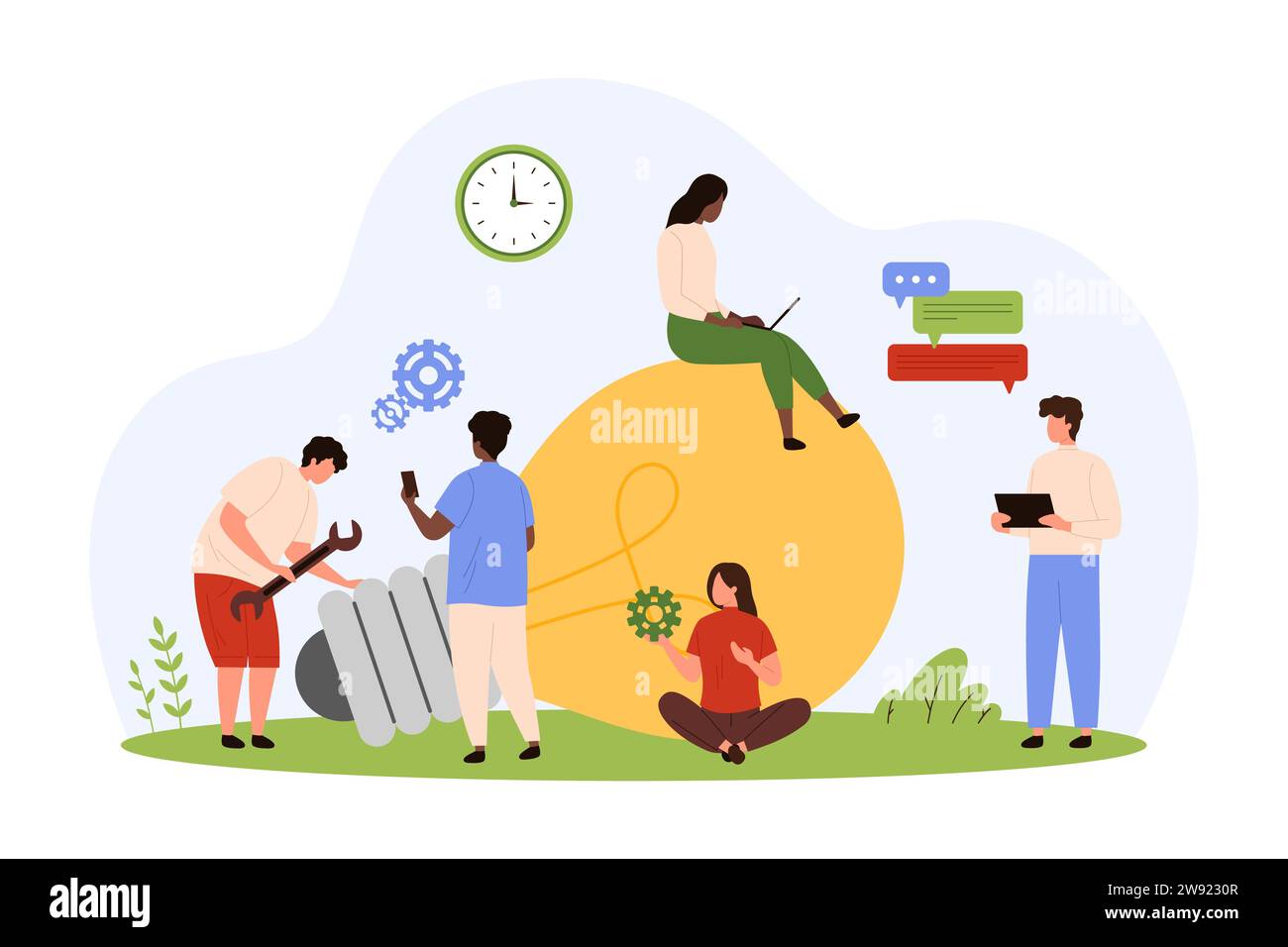 Innovation idea research vector illustration. Cartoon marketing team of ...