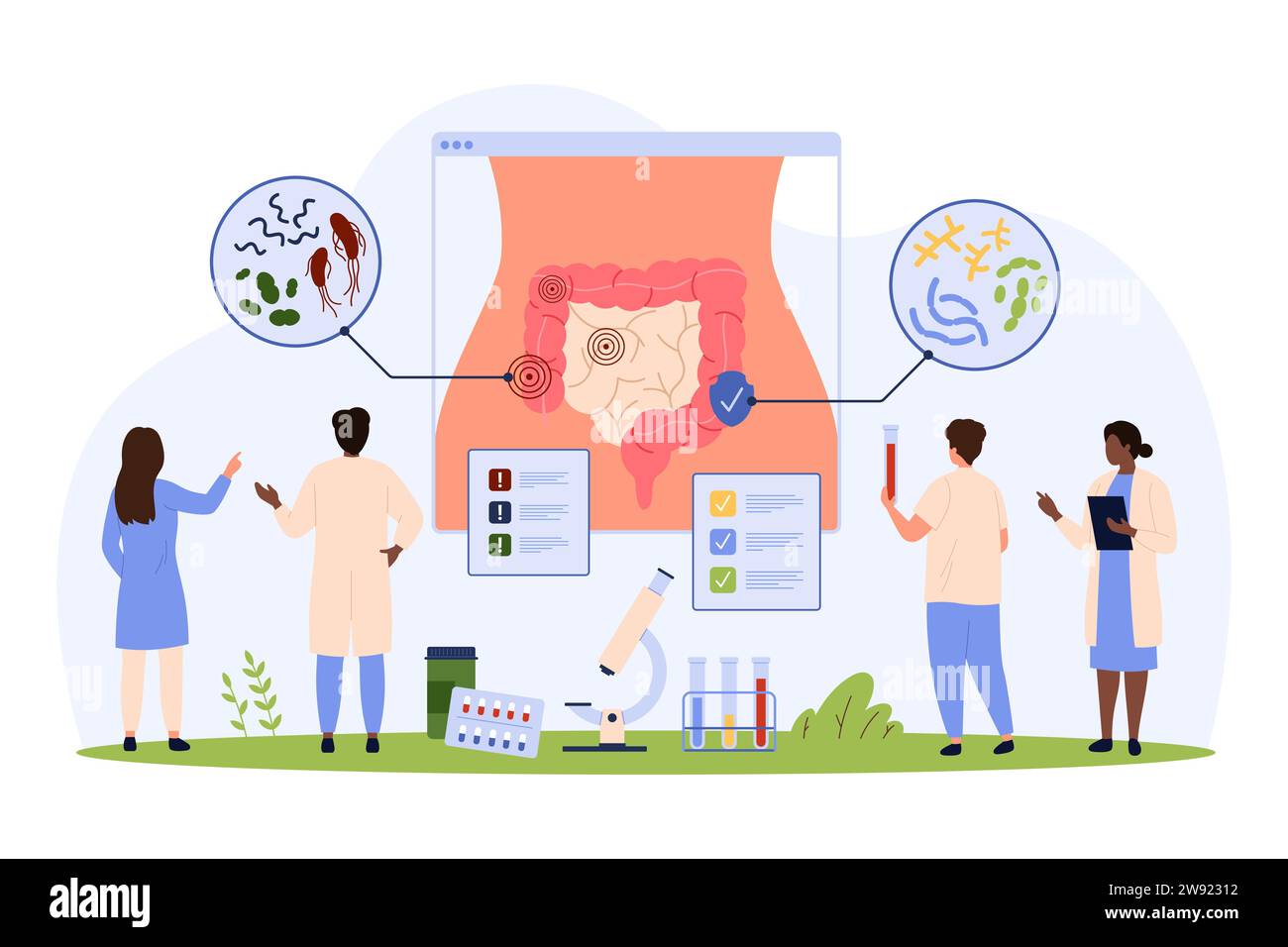Bad and good bacteria in human intestines, infographics vector ...