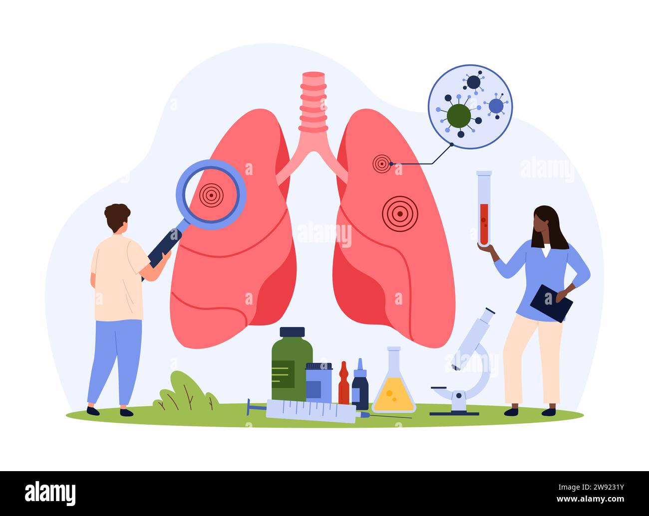 Diagnostics of lung disease, pulmonology vector illustration. Cartoon ...