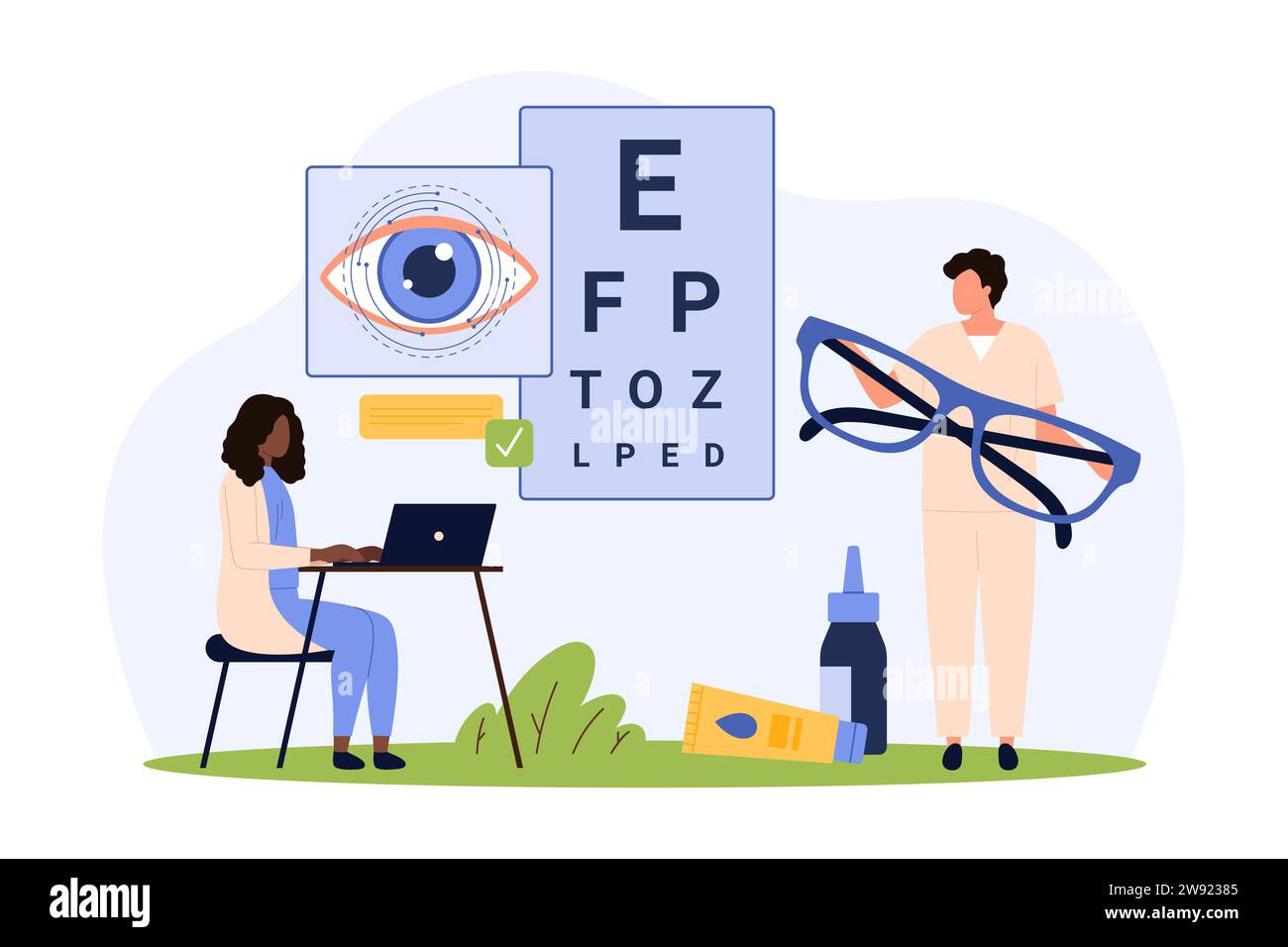 Eye health care, ophthalmology checkup vector illustration. Cartoon ...