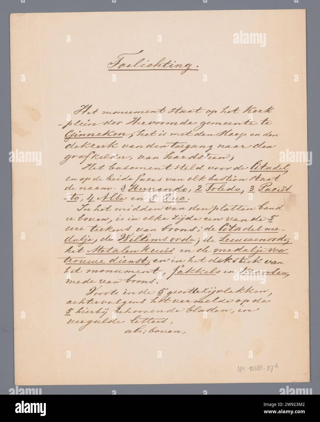 Explanation of Monument, Anonymous, c. 1874 document Explanation of ...
