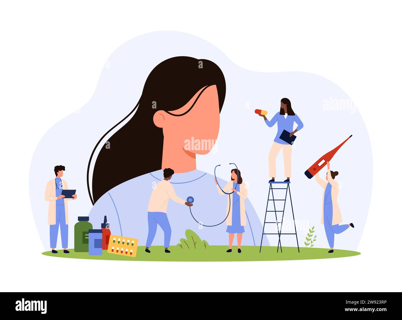 Diagnosis and treatment of flu, fever and cold vector illustration ...