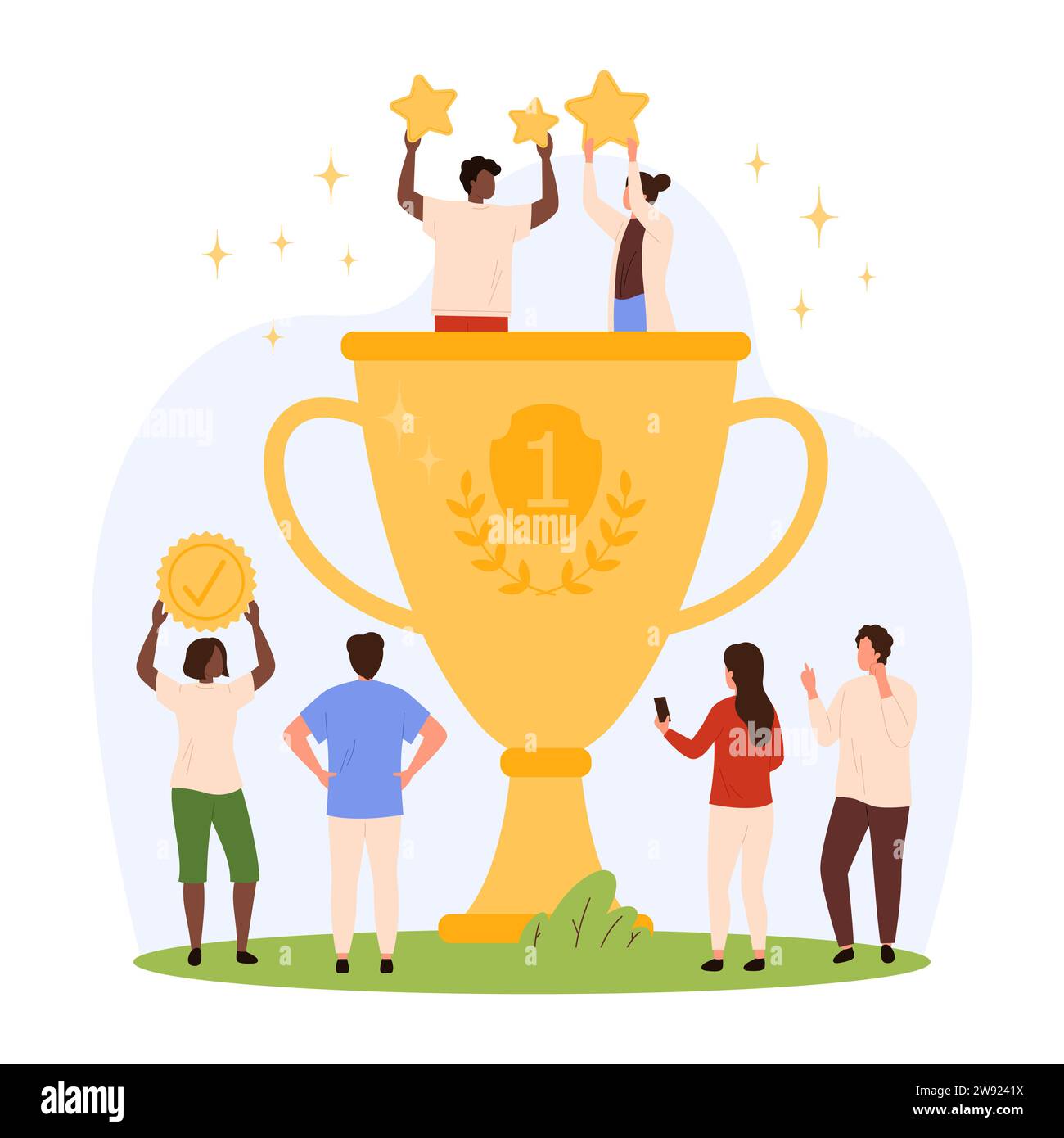 Victory, teamwork goal achievement vector illustration. Cartoon ...
