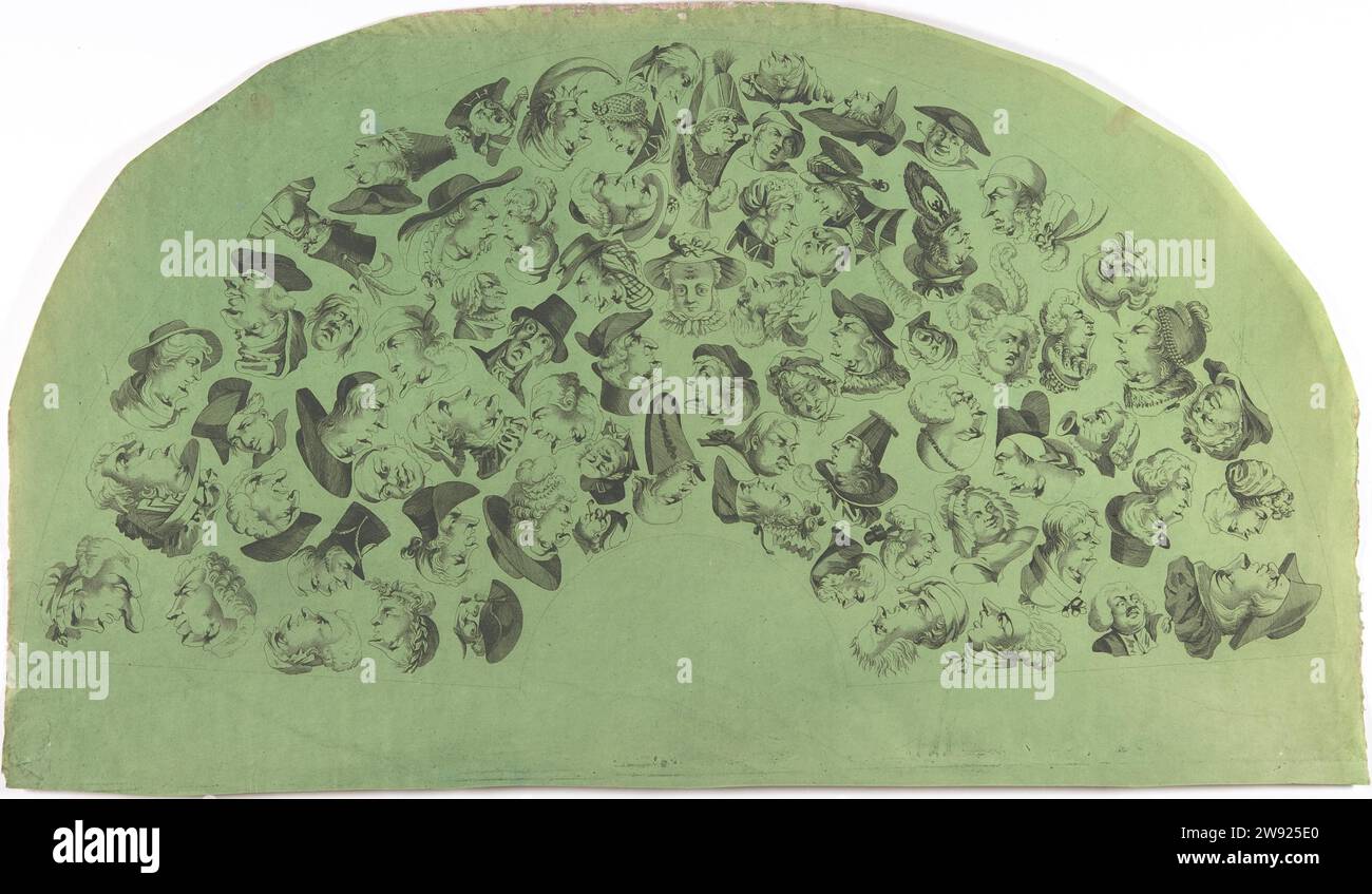 Fan Leaf Decorated with Caricatures and Reversible Heads 1938 by ...