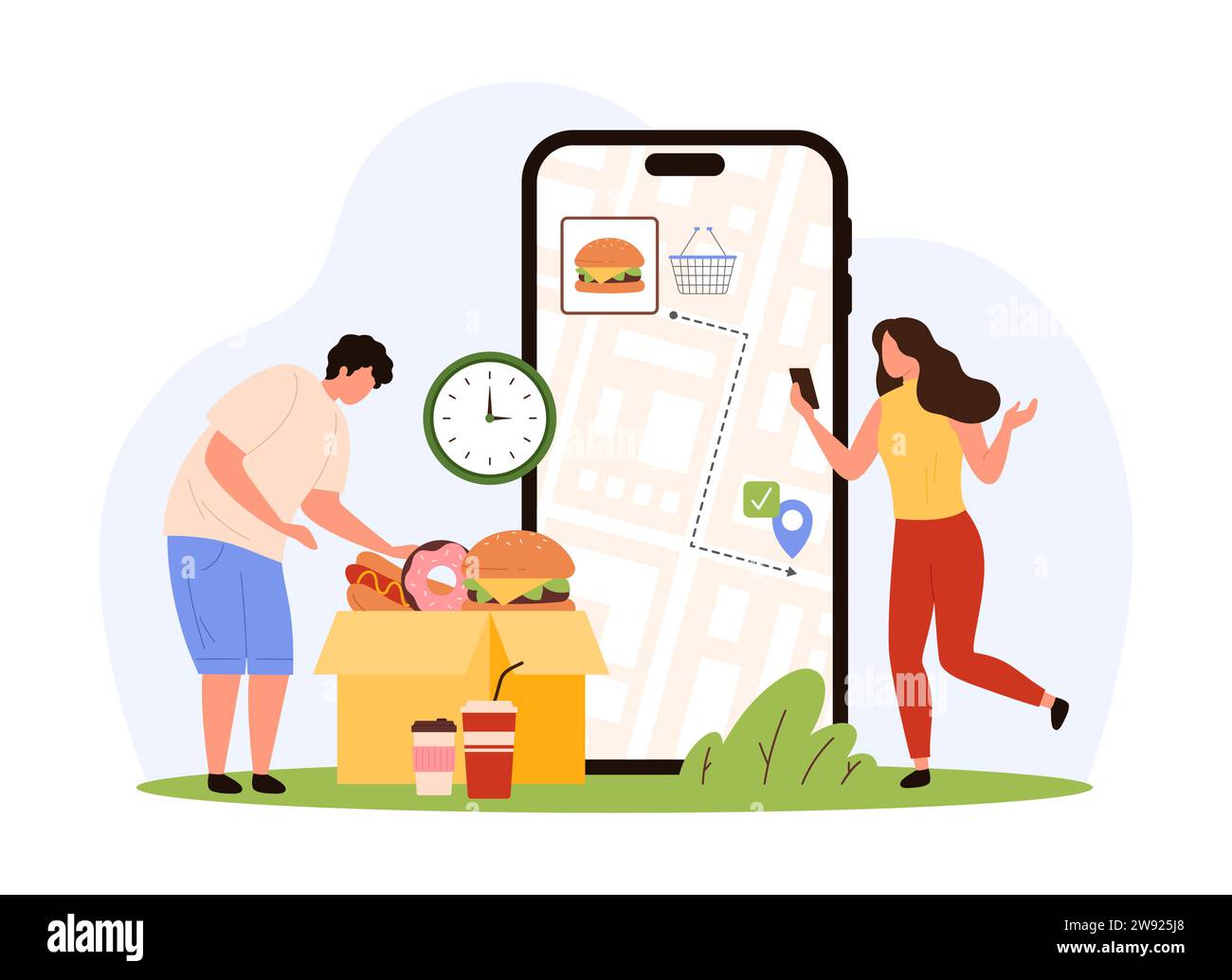 Woman cartoon fast food hi-res stock photography and images - Alamy