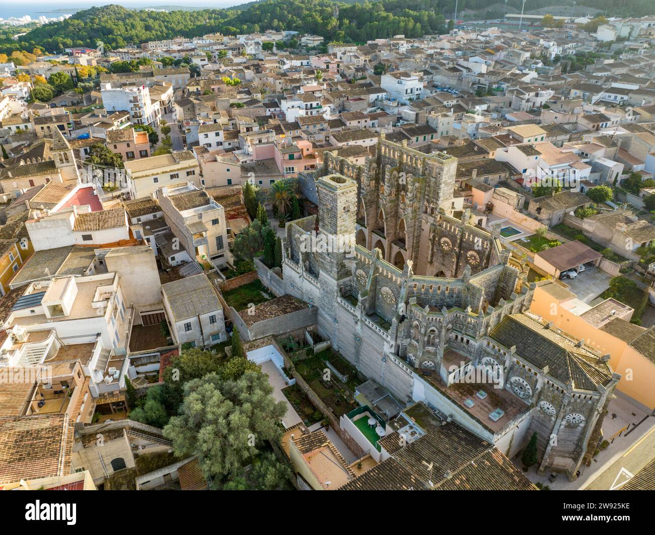 Spain, Balearic Islands, Son Servera, Aerial view of ruins of Iglesia ...