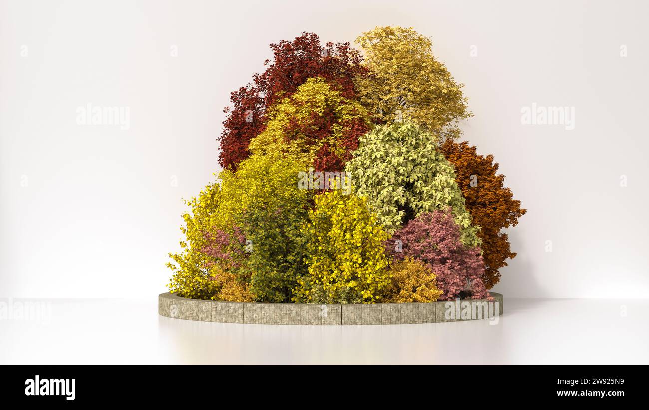 3D render of small autumn grove against white background Stock Photo ...